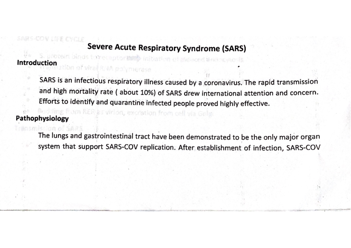 Sever Acute Respiratory Syndrome (SARS) - Clinical pharma - Studocu