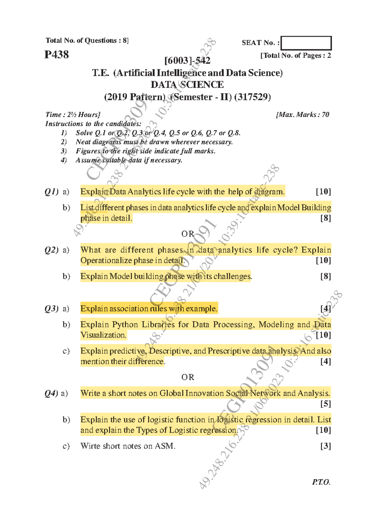 DS PYQ - PYQ of ds - [6003]-542 1 Total No. of Questions : 8] [6003]- T. (Artificial ...