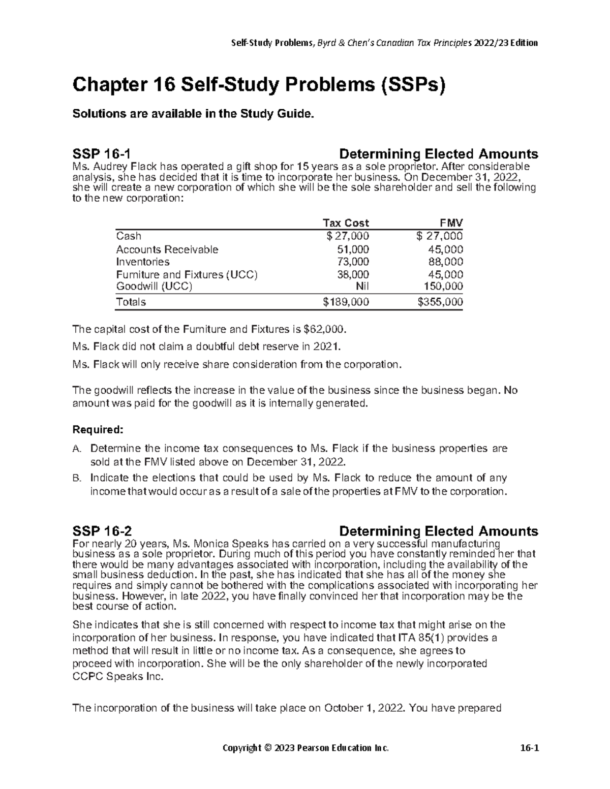 Byrd Chen 2022 Ch16 SSP - Study notes - Chapter 16 Self-Study Problems ...