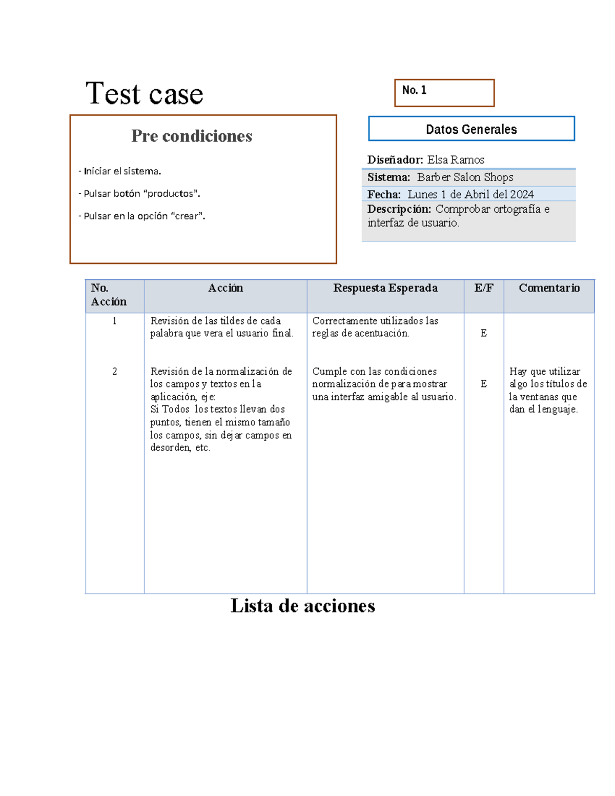 Ceci - dsfsdfsd - Test case Pre condiciones No. Acción Acción Respuesta ...
