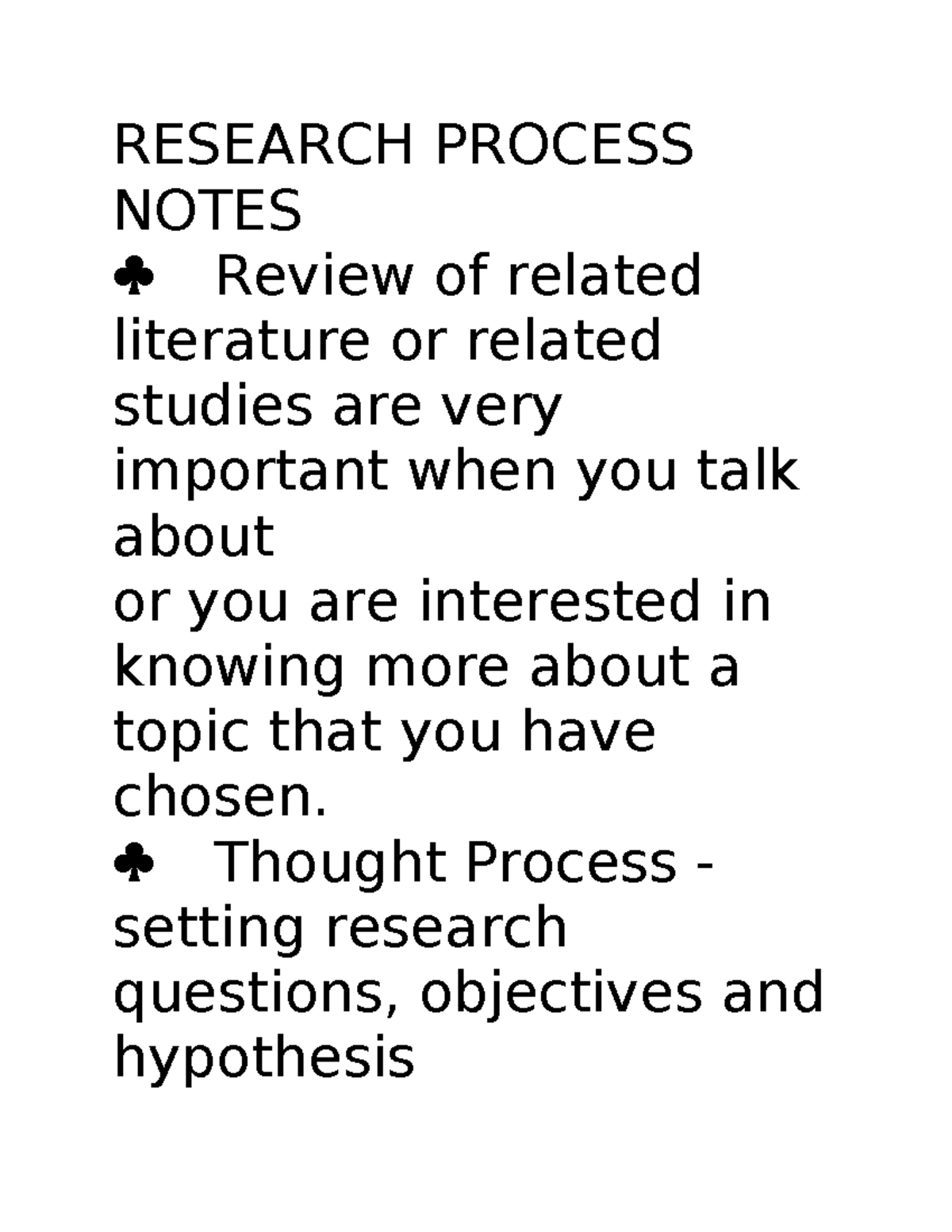 Research Process Notes - RESEARCH PROCESS NOTES Review of related ...