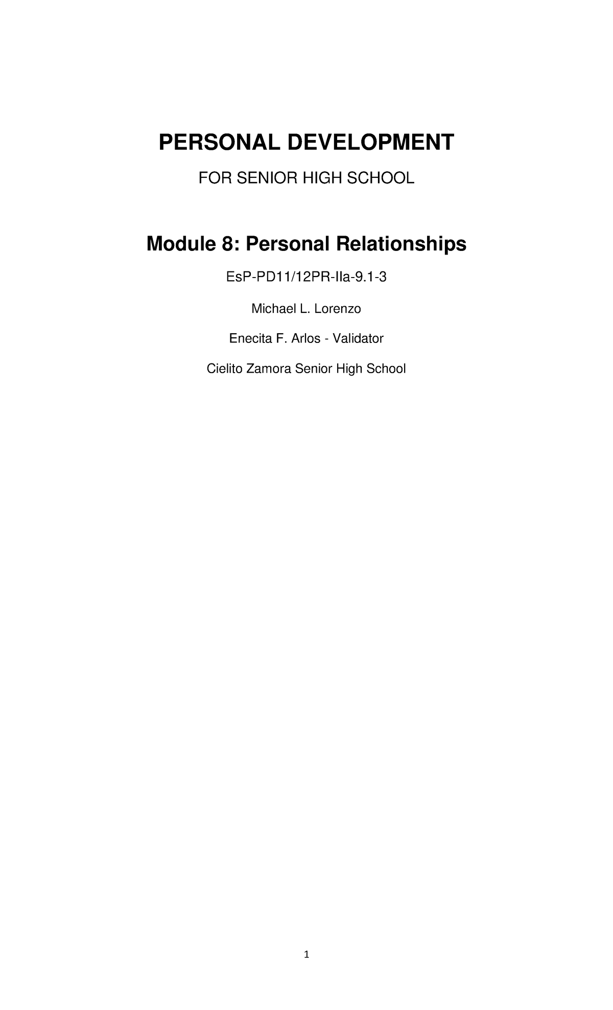 1 SHS PD Personal Relationship - PERSONAL DEVELOPMENT FOR SENIOR HIGH ...