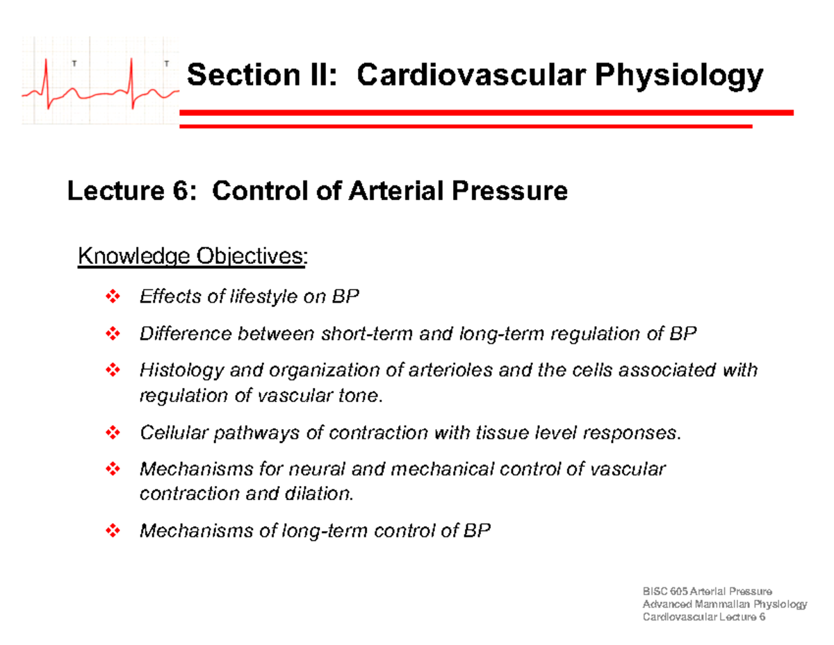 5. Arterial Pressure - Lecture notes 5 - Section II: Cardiovascular ...