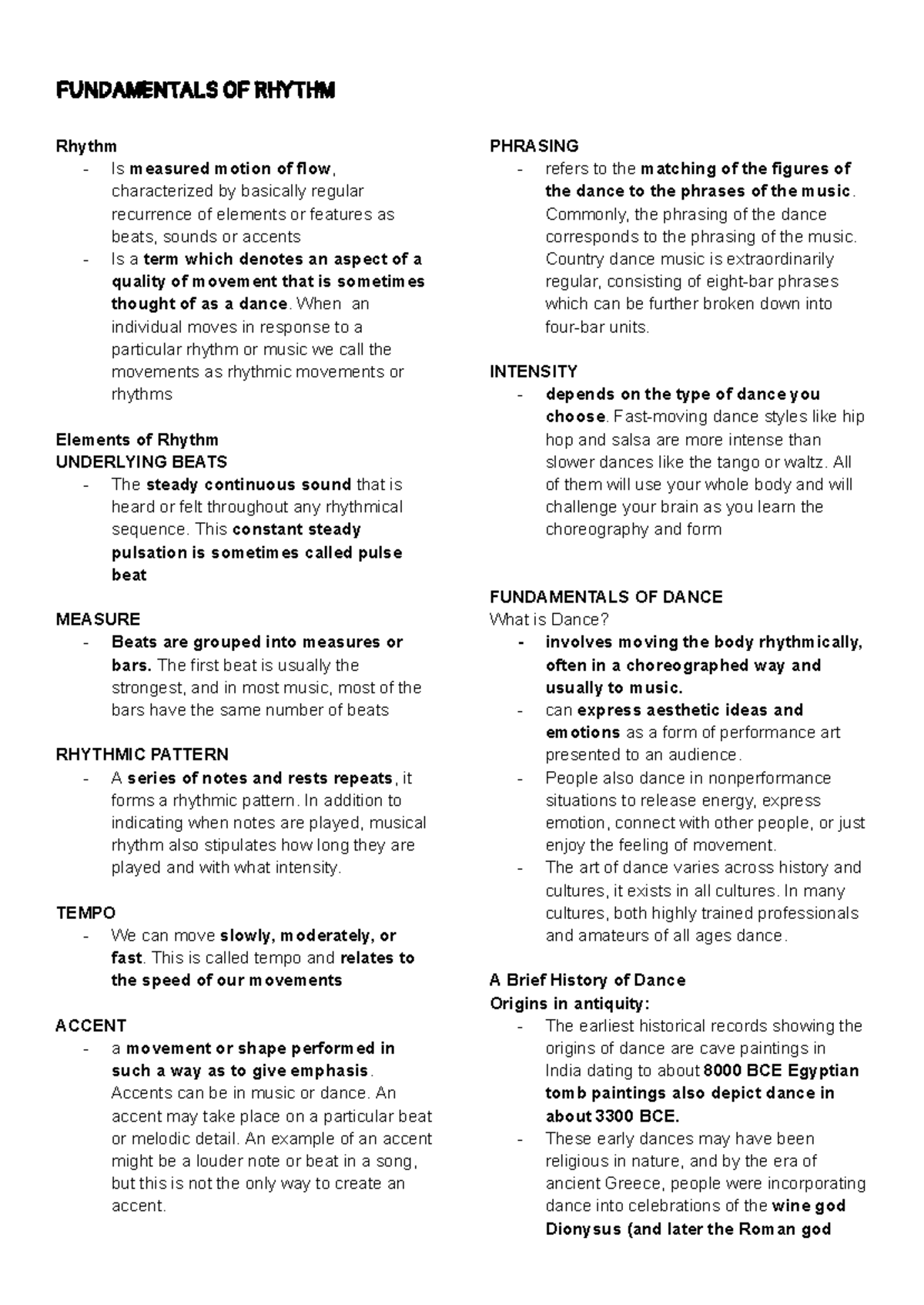 Path FITT 4 notes - FUNDAMENTALS OF RHYTHM Rhythm - Is measured motion ...