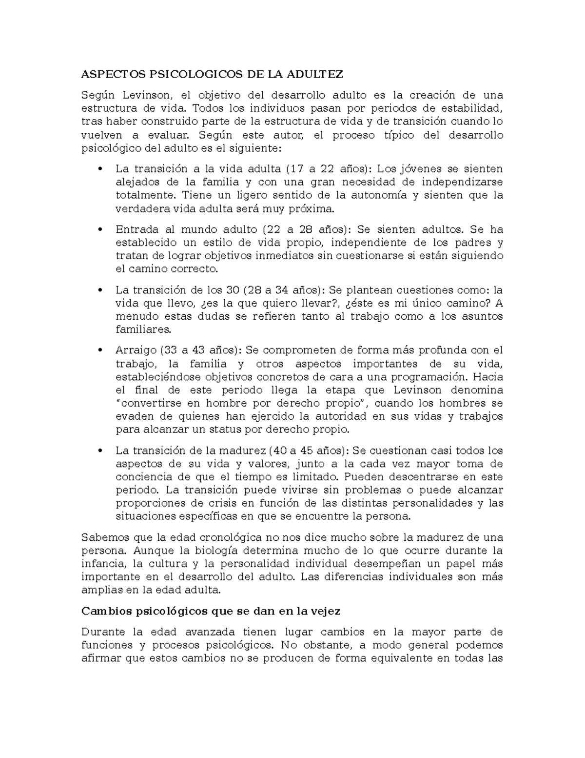 Aspectos Psicologicos DE LA Adultez - ASPECTOS PSICOLOGICOS DE LA ...