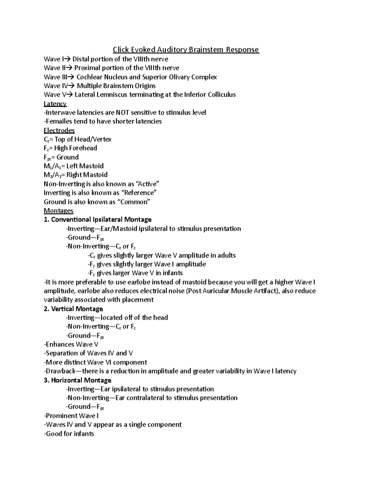 ABR Study Guide - Click Evoked Auditory Brainstem Response Wave I ...