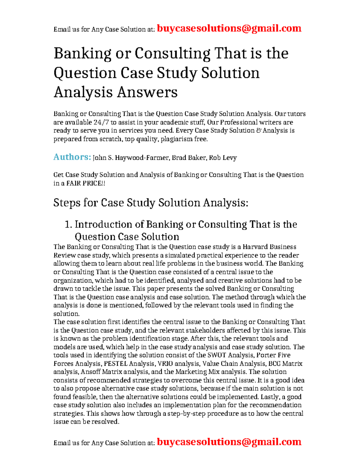 Case Solution Banking or Consulting That is the Question - Banking or ...