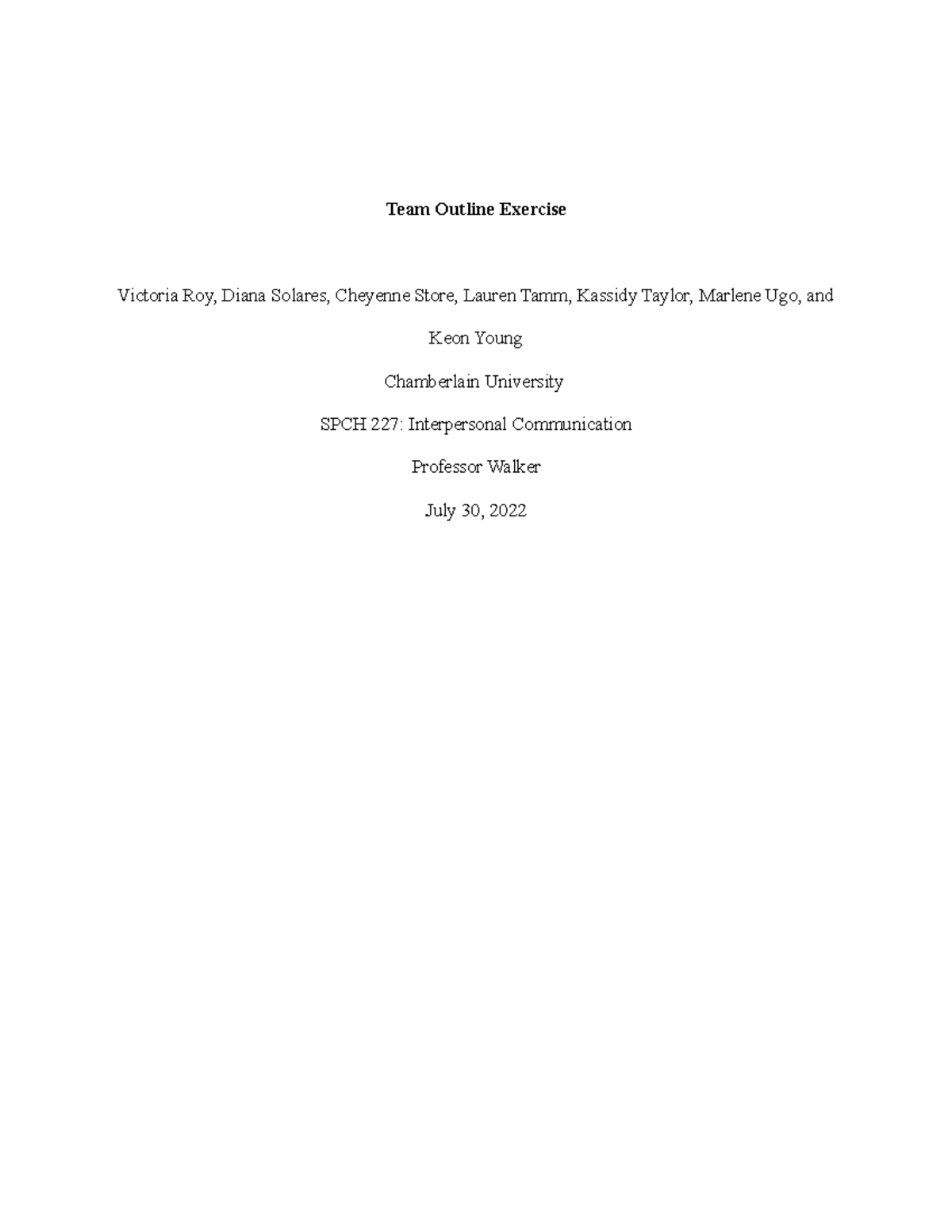 Group 5 SPCH277 Week 4 CCC Outline - Team Outline Exercise Victoria Roy ...