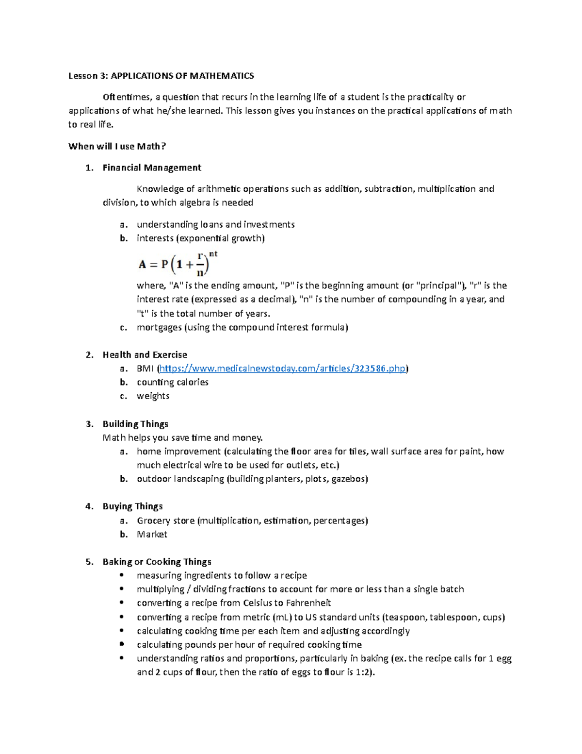Lesson 3 - Mathematics in Modern World - Lesson 3: APPLICATIONS OF ...