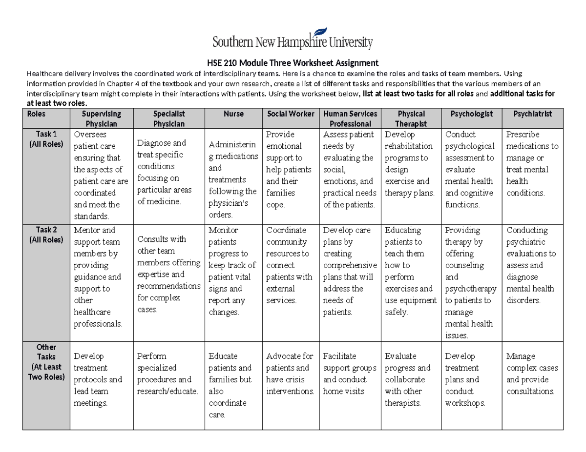 Module 3 Worksheet Assignment - HSE 210 Module Three Worksheet ...