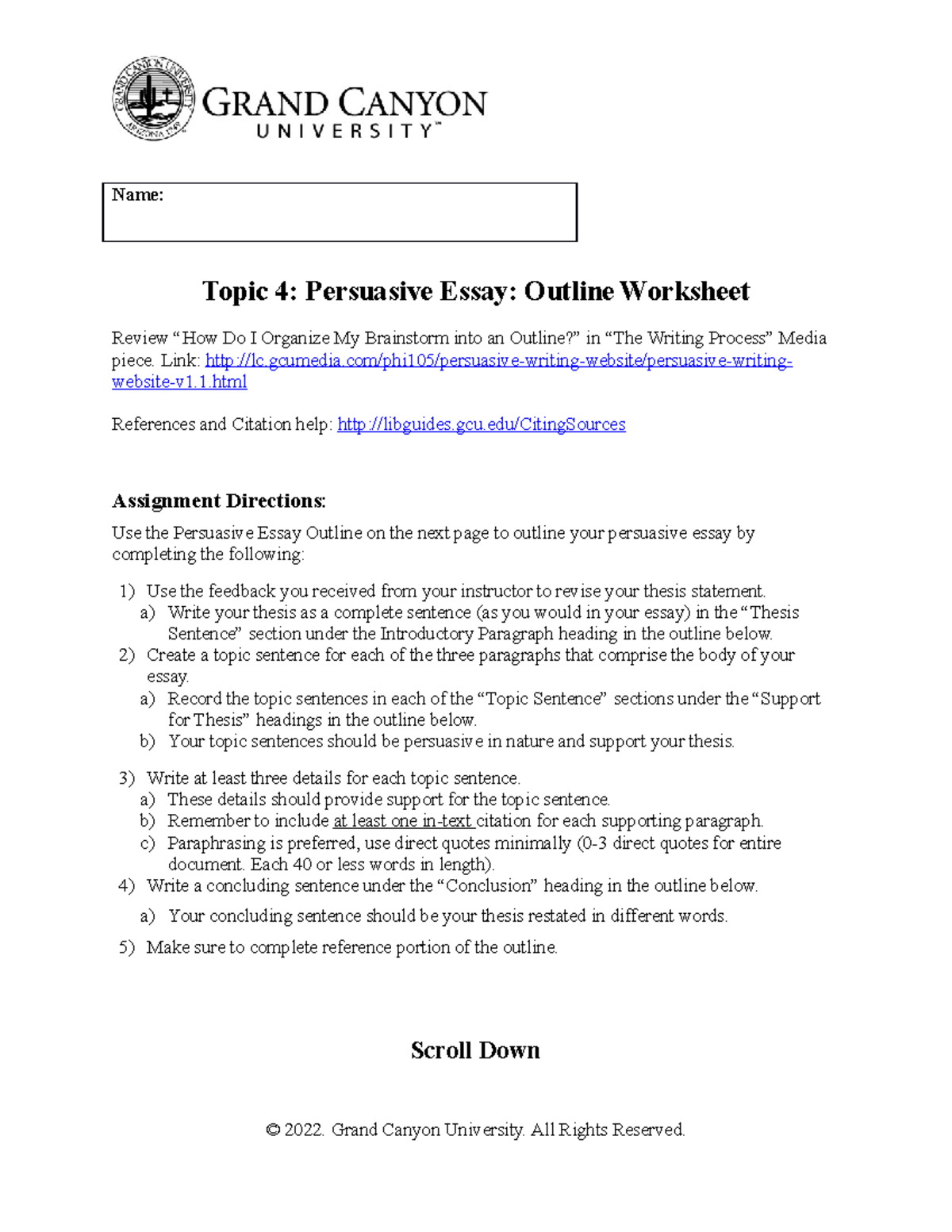 PHI105 T4 Outline Worksheet Persuasive Essay Planning - Name: Topic 4 ...