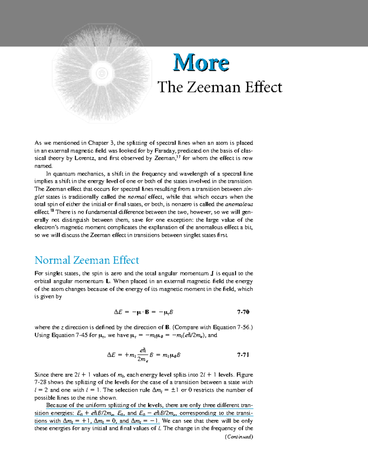 Zeeman effect - Lecture notes 1-3 - As we mentioned in Chapter 3, the ...
