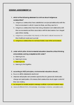 EED2601 - Unisa - Environmental Education (BE.D) - Studocu