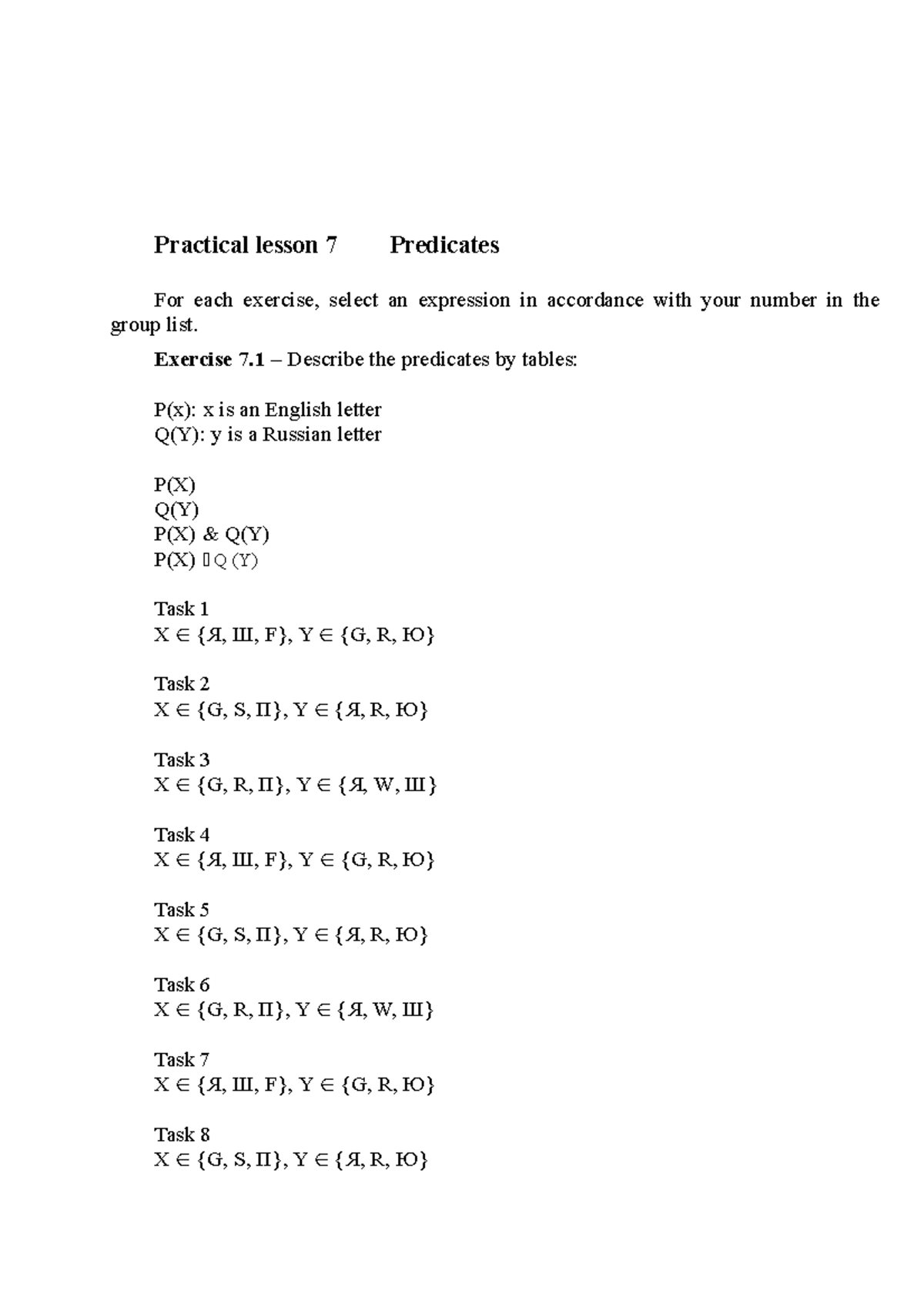 MMIP 7 Pract Predicates - Practical lesson 7Predicates For each ...