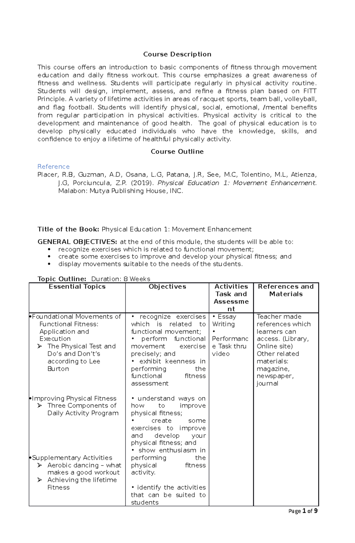 Path Fit Module - Additional notes - Course Description This course ...