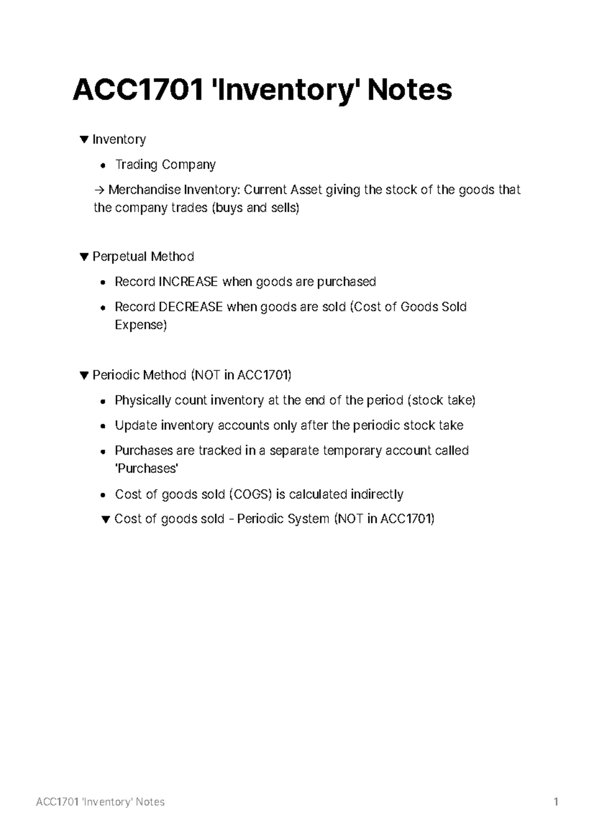 ACC1701 Inventory Notes - ACC1701 'Inventory' Notes Inventory Trading ...