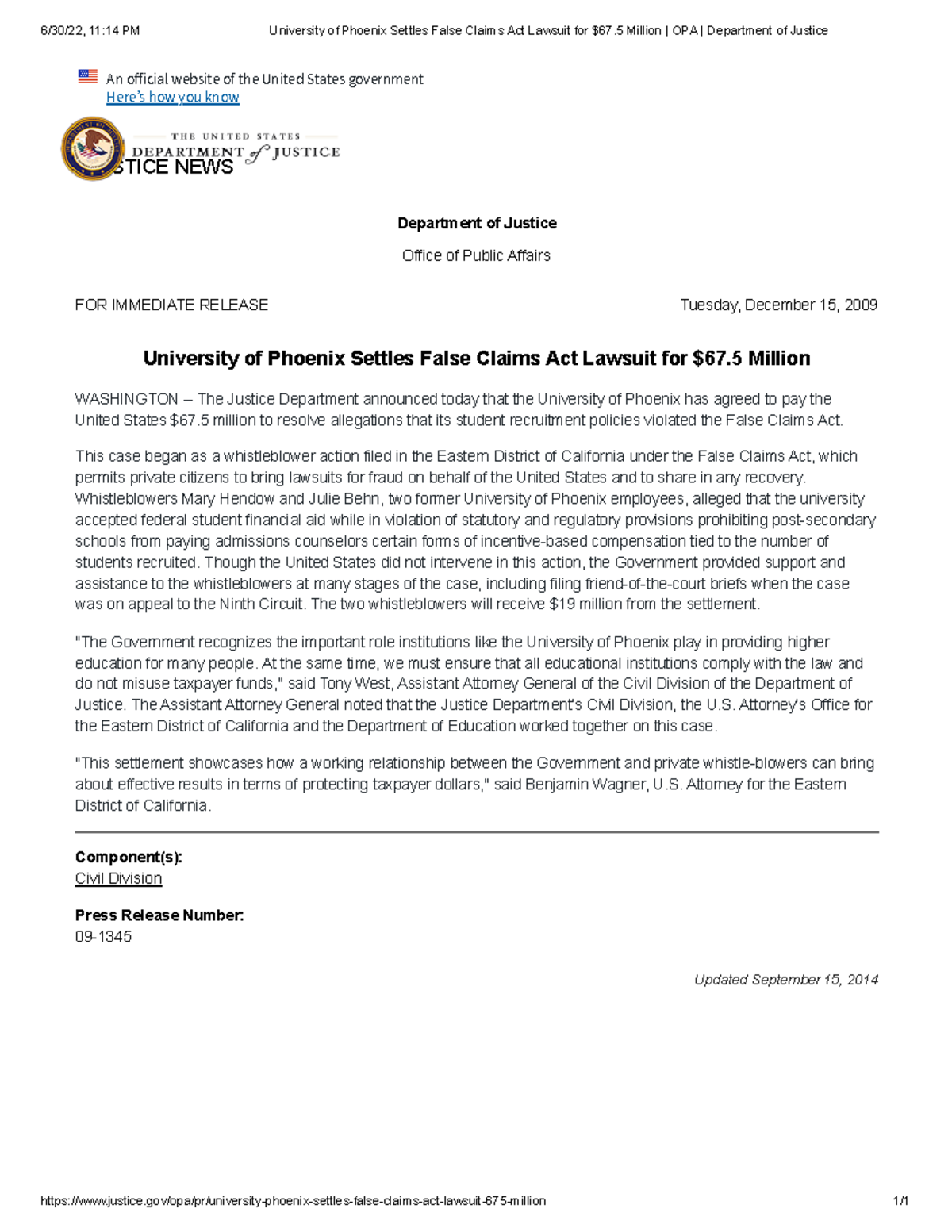 University of Phoenix Settles False Claims Act Lawsuit for $67.5 ...