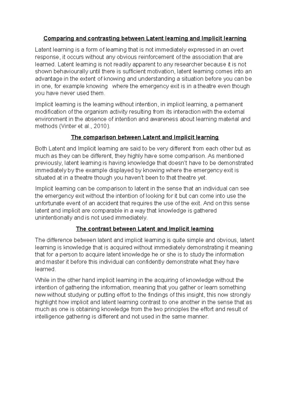 Comparing and contrasting between Latent learning and Implicit learning ...