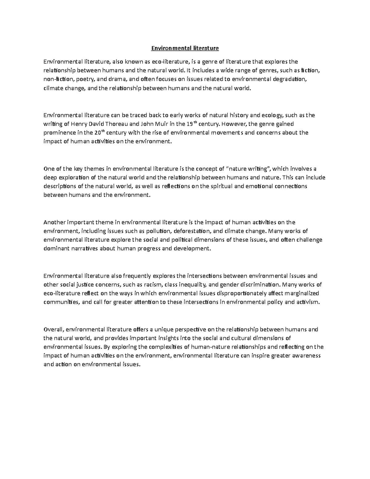 Environmental literature - Environmental literature Environmental ...