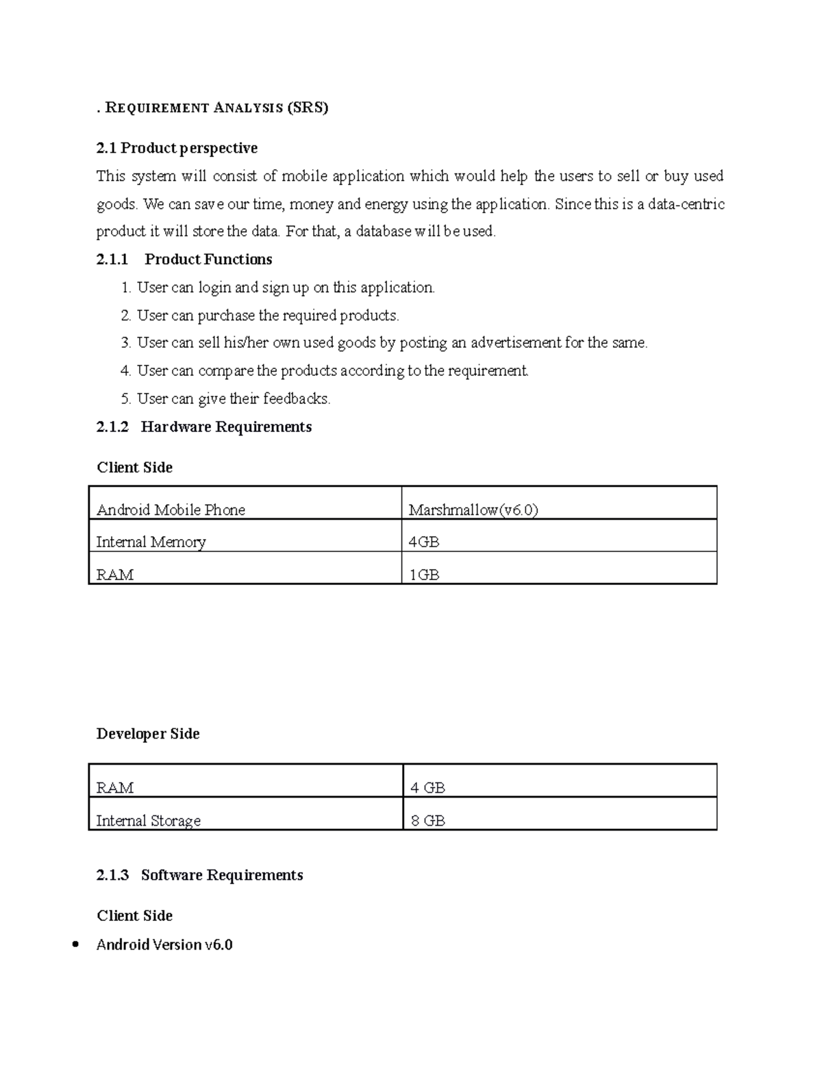 Requirement Analysis - srs - . REQUIREMENT ANALYSIS (SRS) 2 Product ...