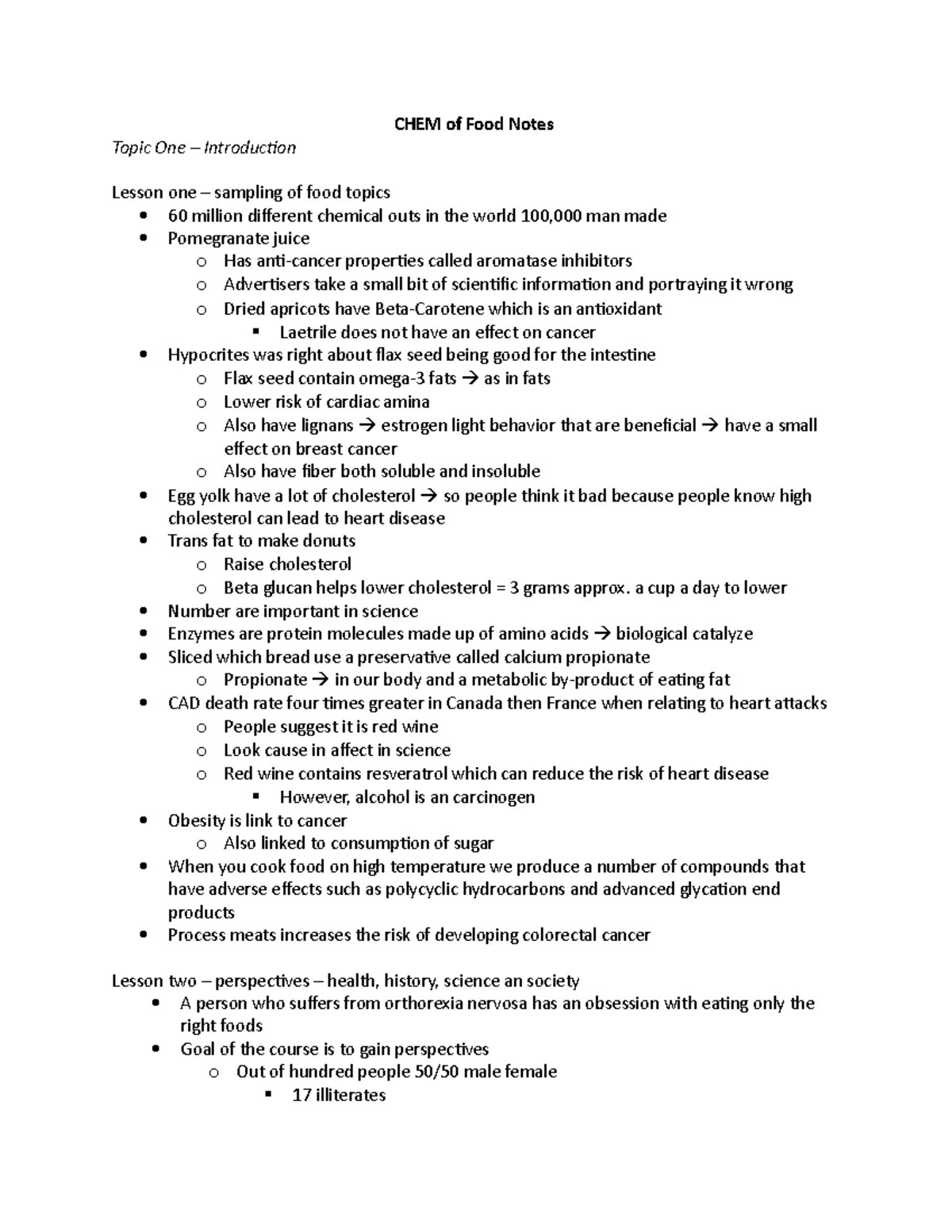 CHEM of Food Notes - Topic One – Introduction CHEM of Food Notes Lesson ...
