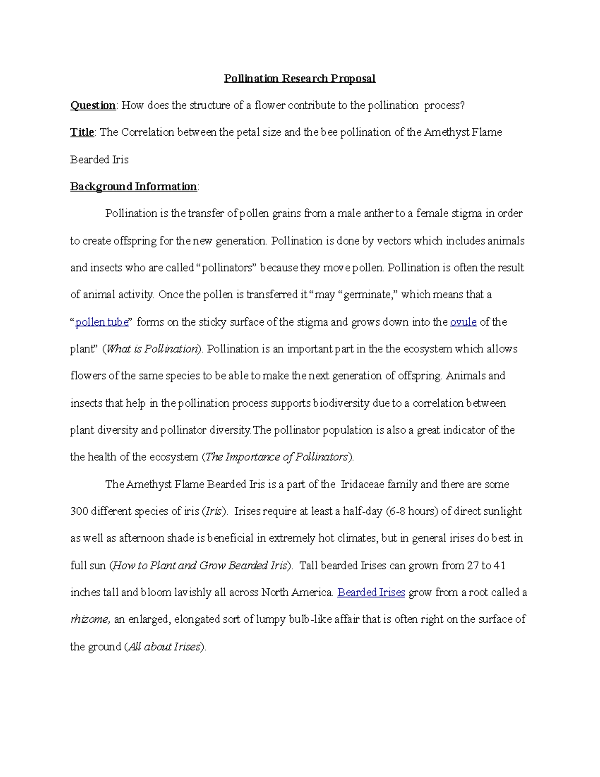 Research Report- Pollination Biology - Pollination Research Proposal ...