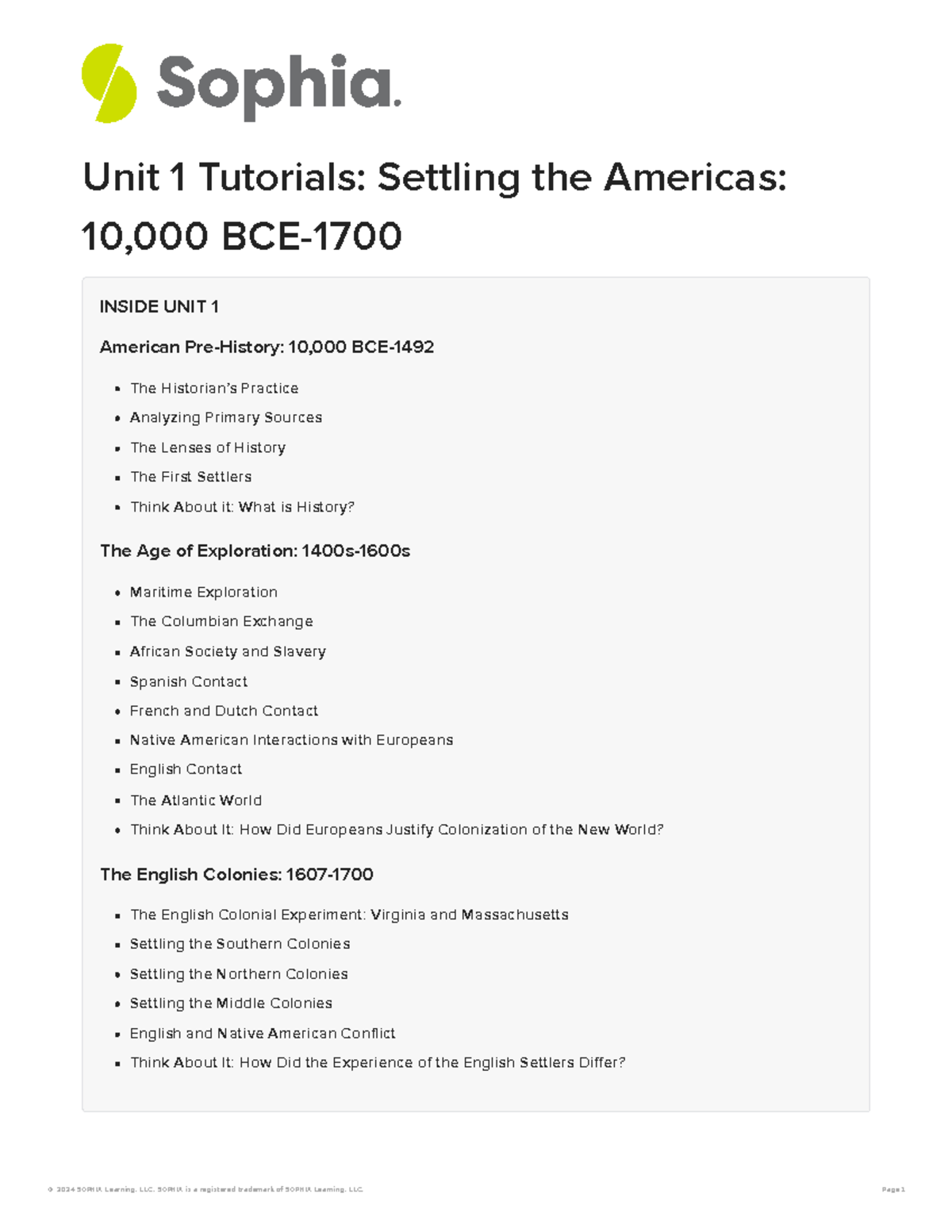Unit 1 tutorials settling the americas 10000 bce 1700 - Unit 1 ...
