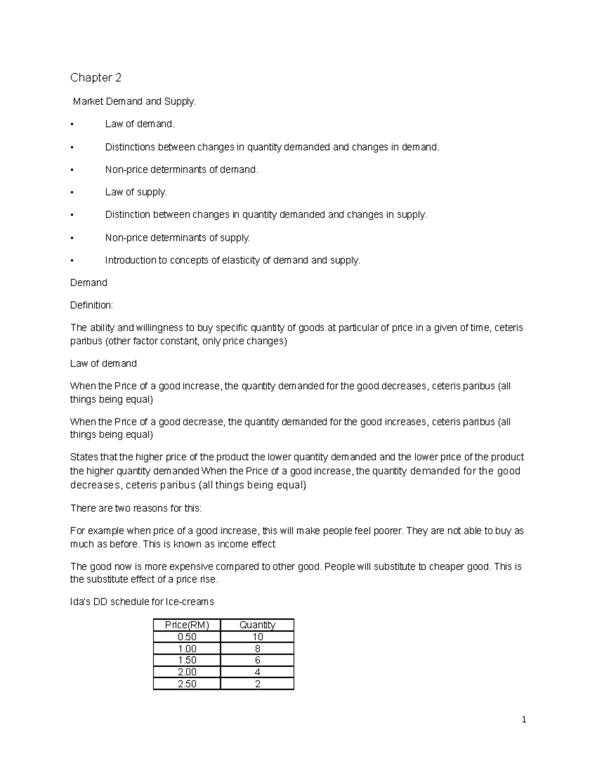 Notes on chapter 2 - note - Chapter 2 Market Demand and Supply. Law of ...