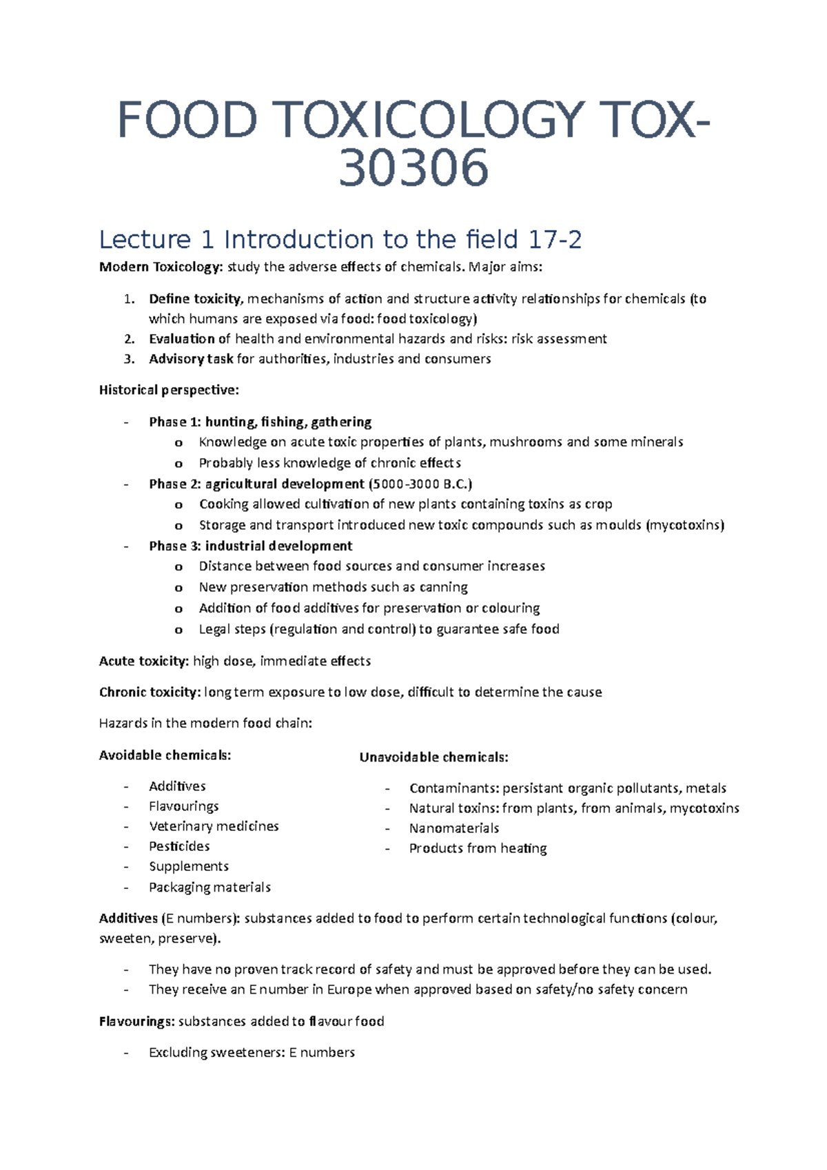 Lectures TOX-30306 - FOOD TOXICOLOGY TOX- 30306 Lecture 1 Introduction to the field 17- Modern ...