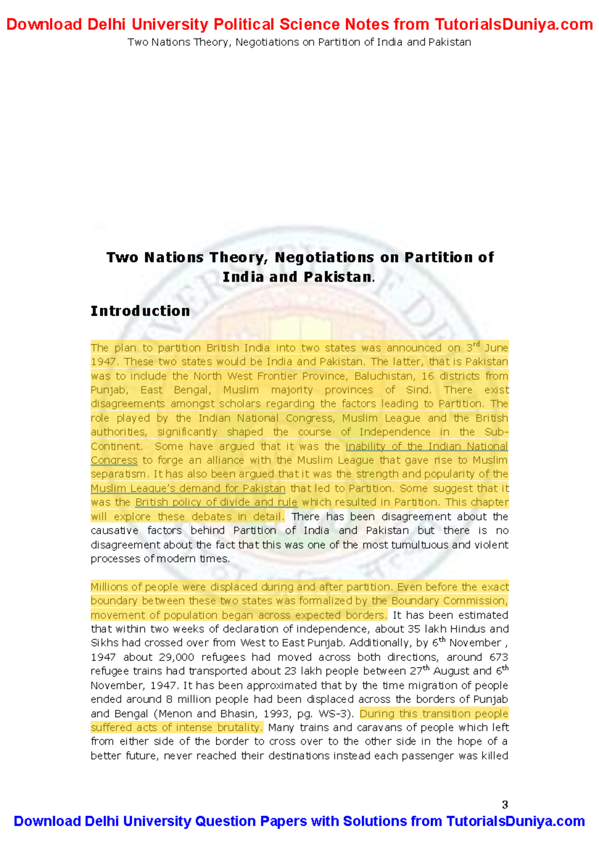 Two Nation Theory - Introduction The plan to partition British India ...