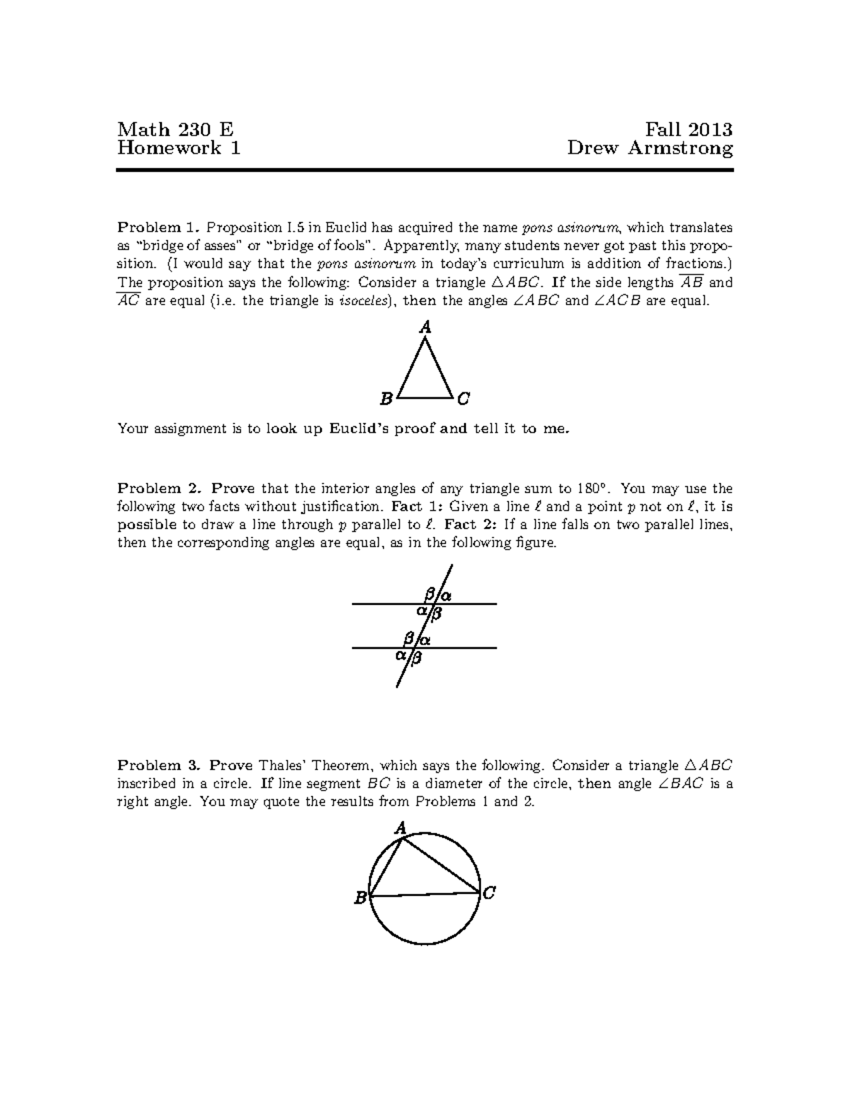 Fall 13 Hw1 Homework Math 230 E Fall 2013 Homework 1 Drew Armstrong Problem 1 I In Euclid