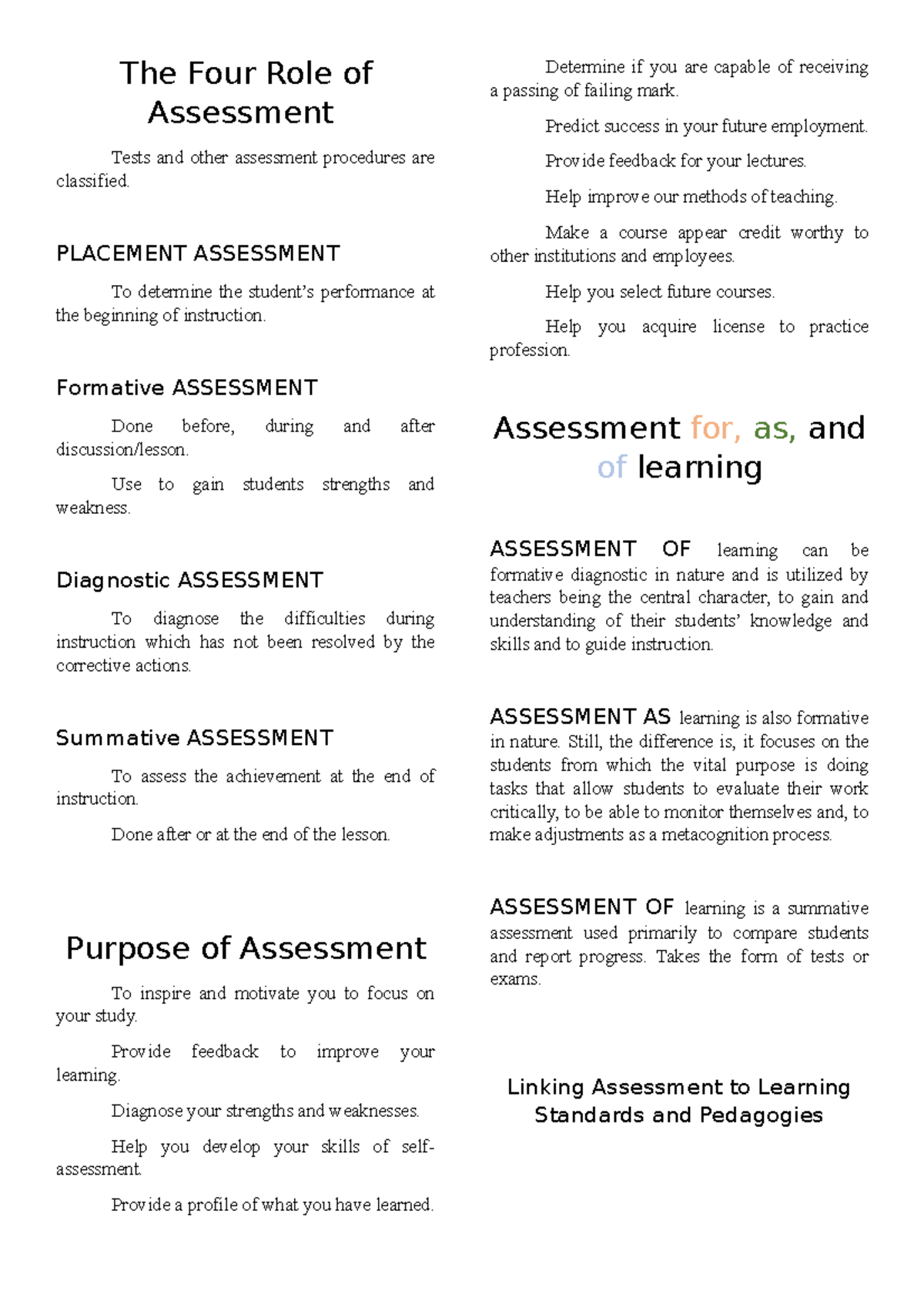 Lecture in Educ 206 - Sir Khristian - The Four Role of Assessment - The ...