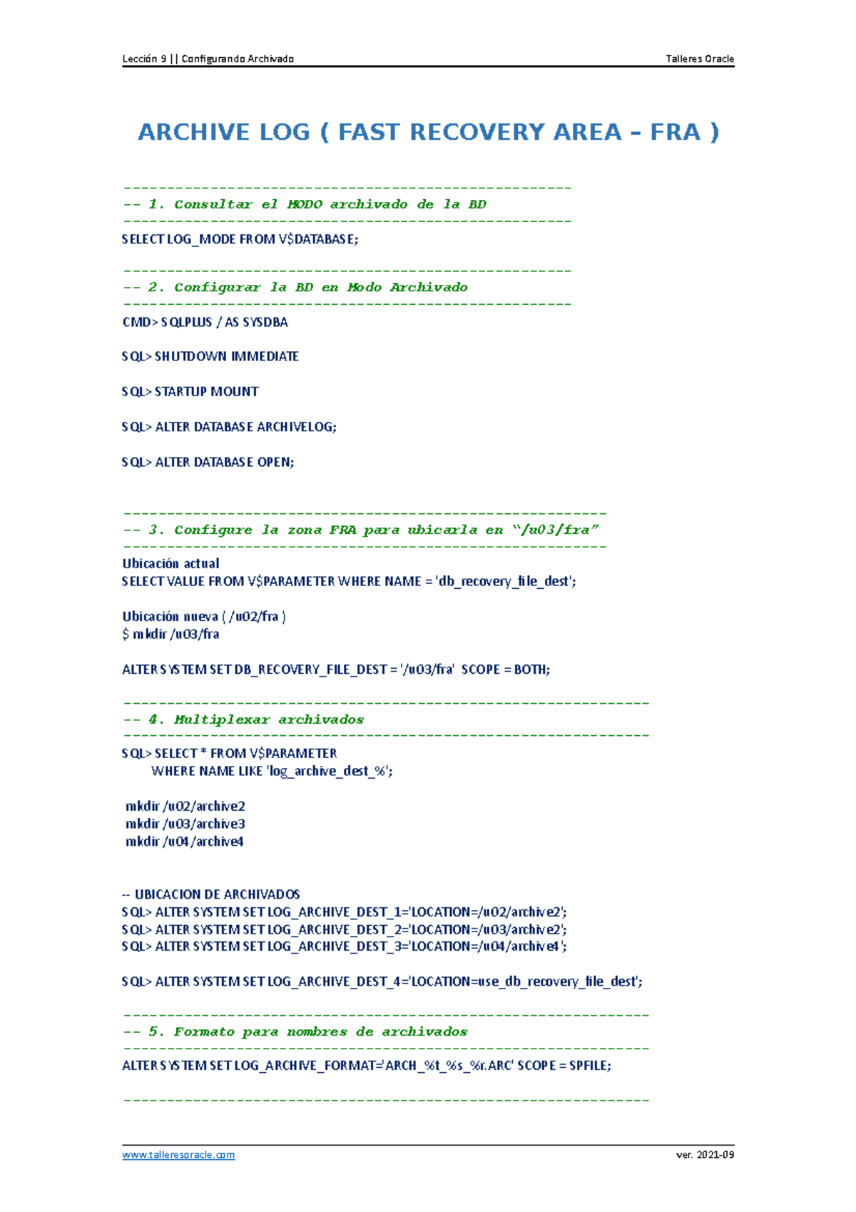 Leccion 9 - 03 Fast Recovery Area - Lección 9 || Configurando Archivado ...