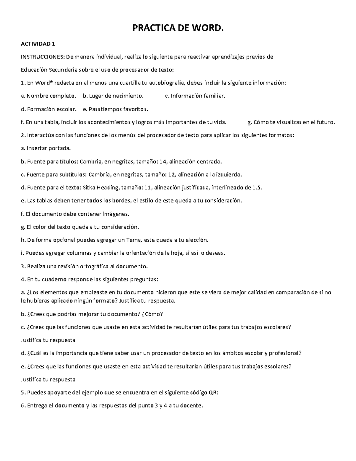 Practica DE WORD - tarea - PRACTICA DE WORD. ACTIVIDAD 1 INSTRUCCIONES ...