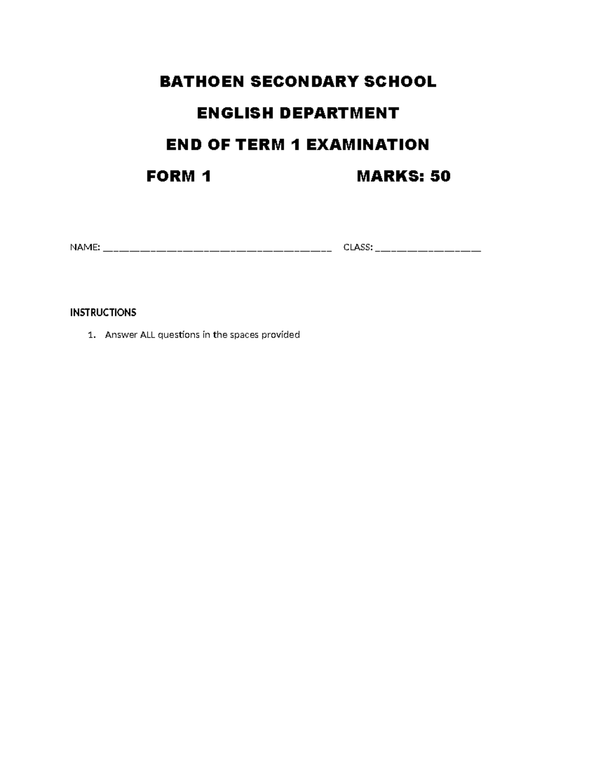 English form 1 - siplyfied - BATHOEN SECONDARY SCHOOL ENGLISH ...