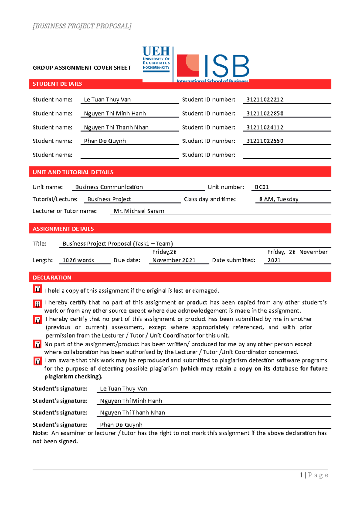 Business communication project on the sevices - GROUP ASSIGNMENT COVER ...