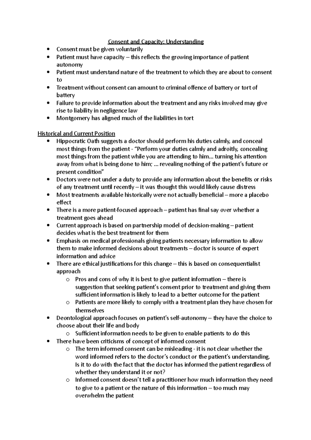 Consent and Capacity Understanding typed up notes - Consent and ...