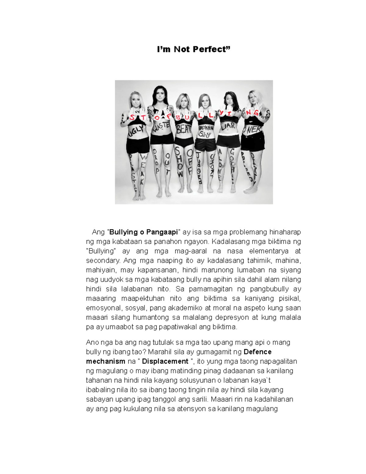 Bullying - goodluck! - I’m Not Perfect” Ang “Bullying o Pangaapi” ay ...