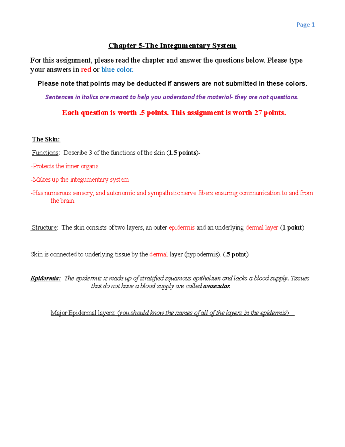 BIO 201 Chapter 5 Integumentary system assignment OPS - Chapter 5-The ...