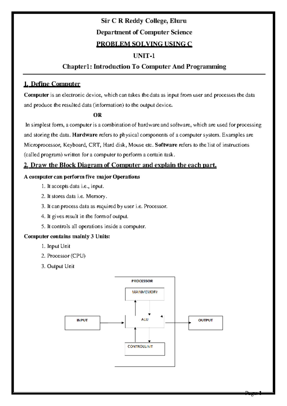 C Language SEM 2 Units Syllabus - Sir C R Reddy College, Eluru Department of Computer Science ...
