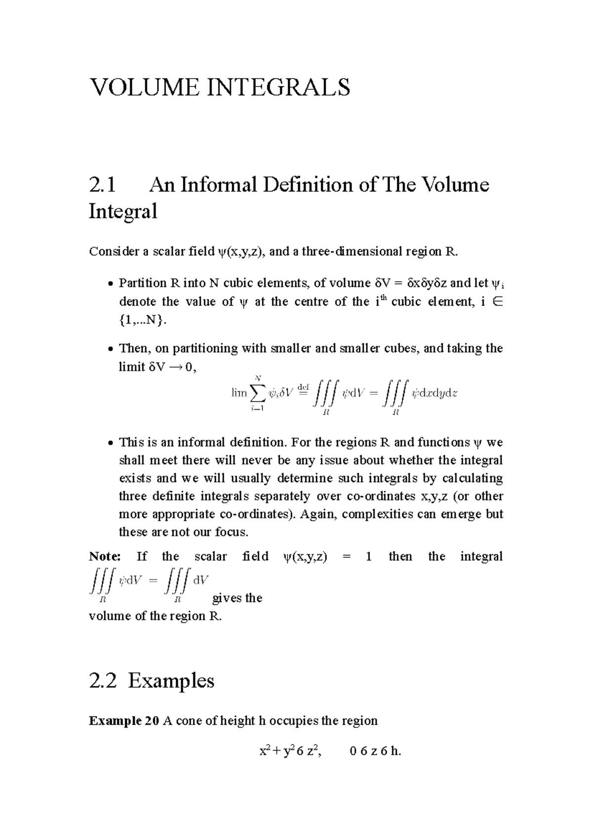 Multi Calc-3 - VOLUME INTEGRALS - VOLUME INTEGRALS 2 An Informal Definition of The Volume ...