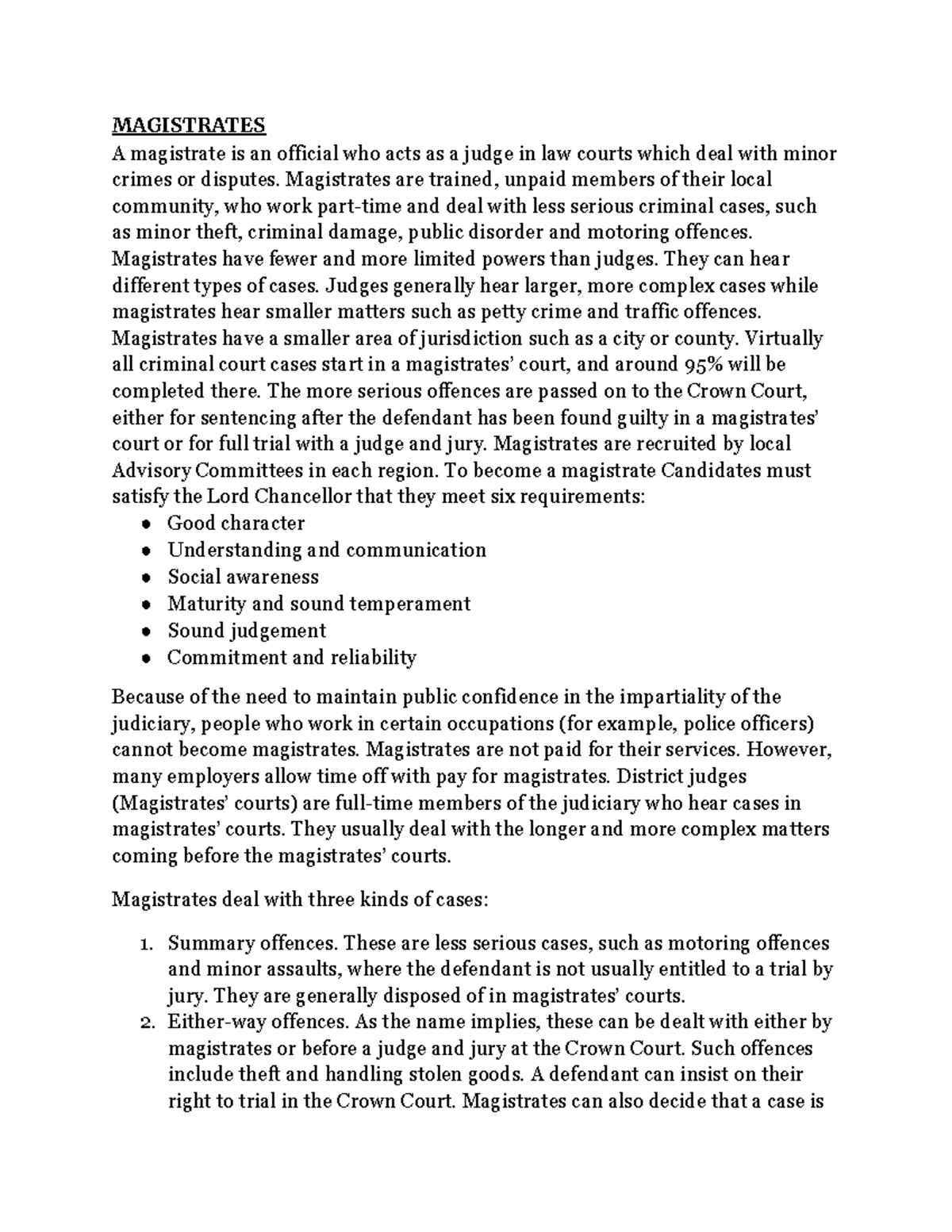 Magistrate and solicitors - MAGISTRATES A magistrate is an official who ...