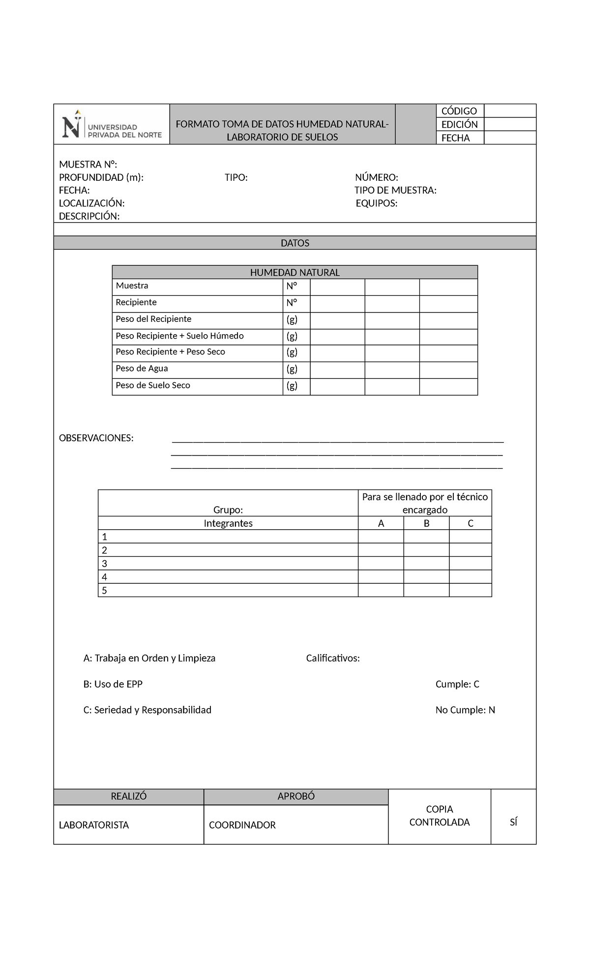 Formato - ........ - FORMATO TOMA DE DATOS HUMEDAD NATURAL- LABORATORIO ...