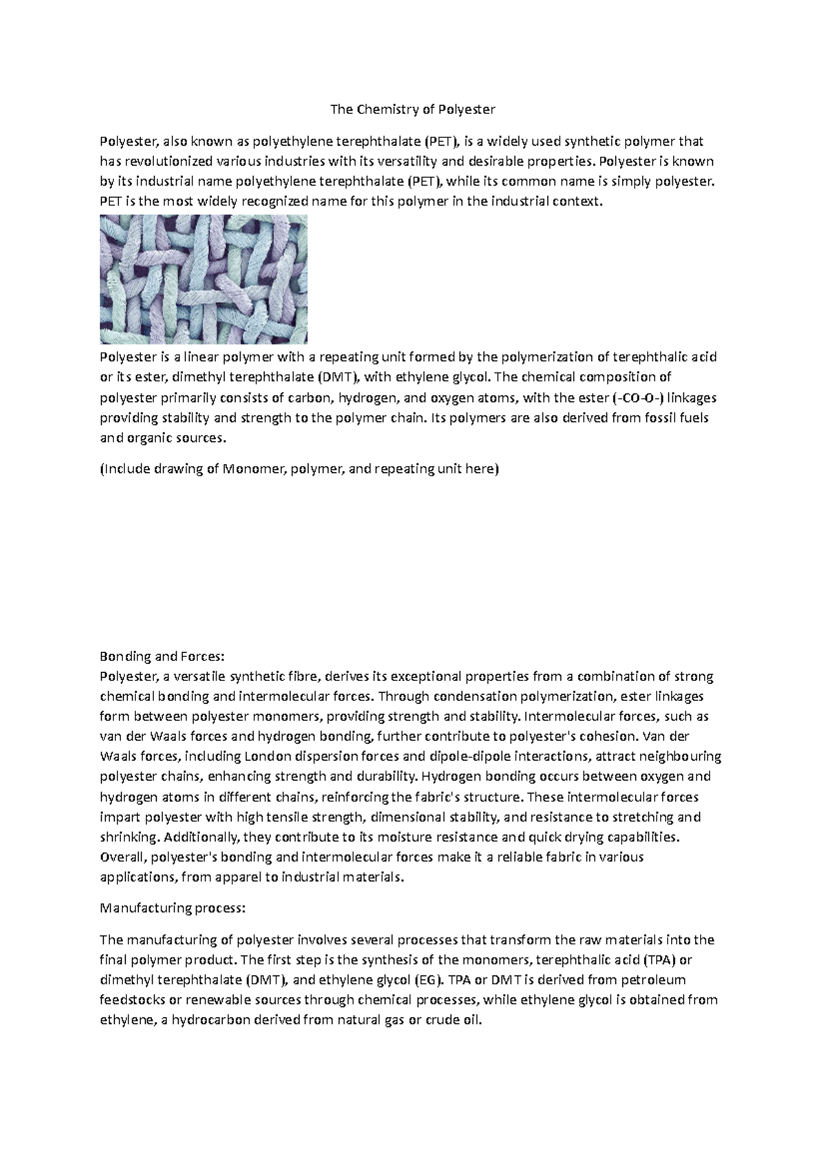 Polyester essay Mod 8 Research - The Chemistry of Polyester Polyester ...