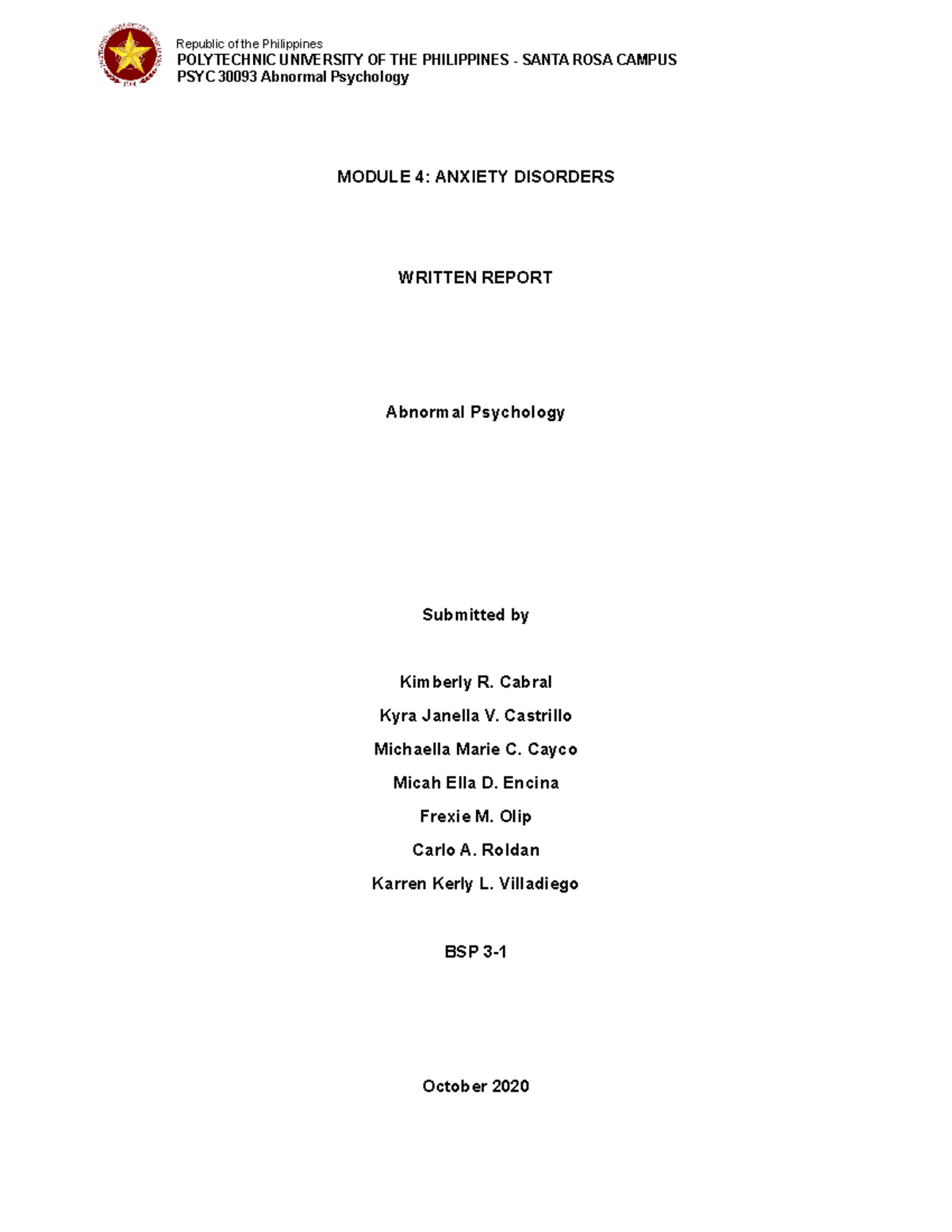 Anxiety Disorders (Written Report) - MODULE 4: ANXIETY DISORDERS ...