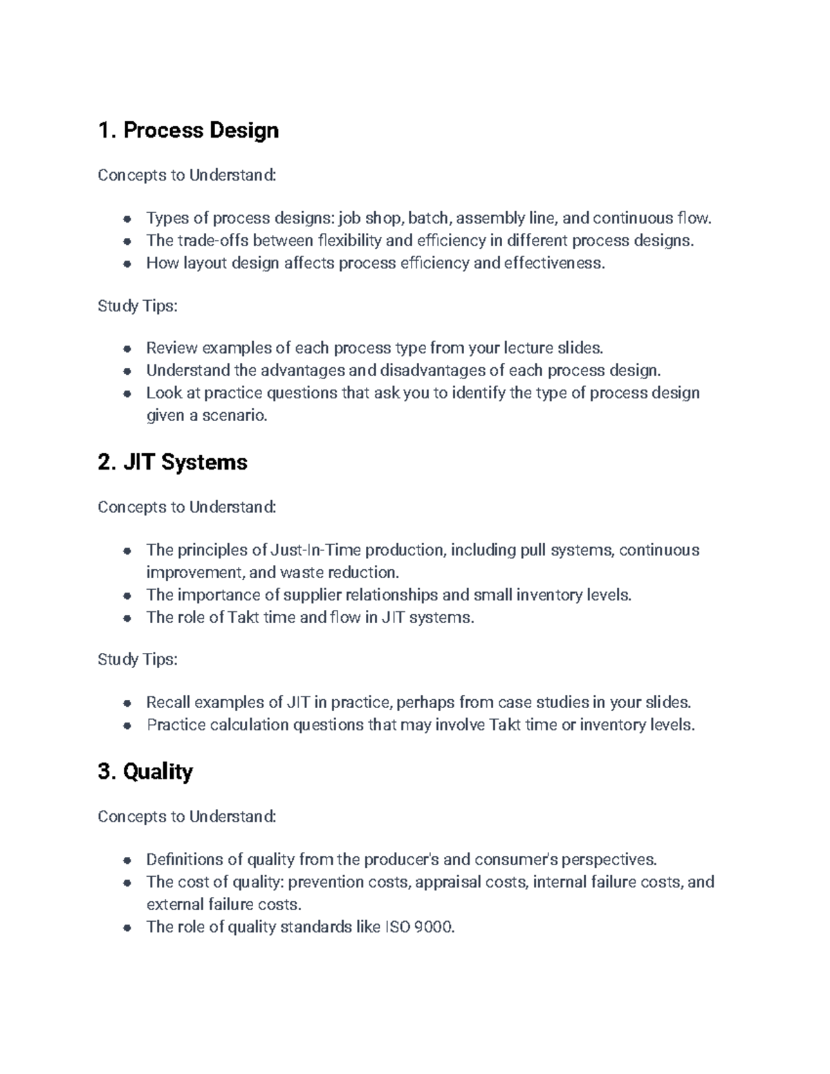 MOS 3330 Final Exam Notes - 1. Process Design Concepts to Understand ...
