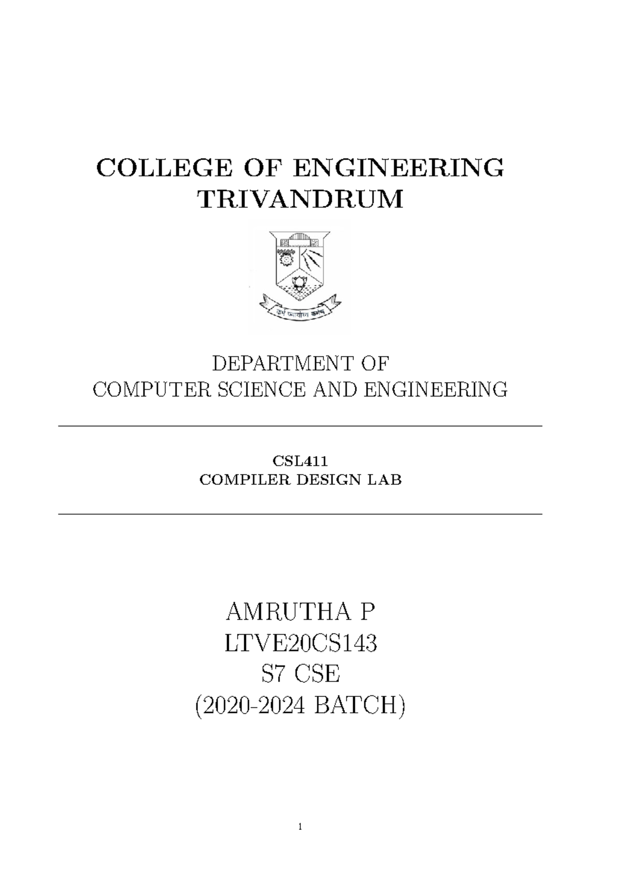 Compiler Design Lab Final Report (2) - COLLEGE OF ENGINEERING TRIVANDRUM DEPARTMENT OF COMPUTER ...