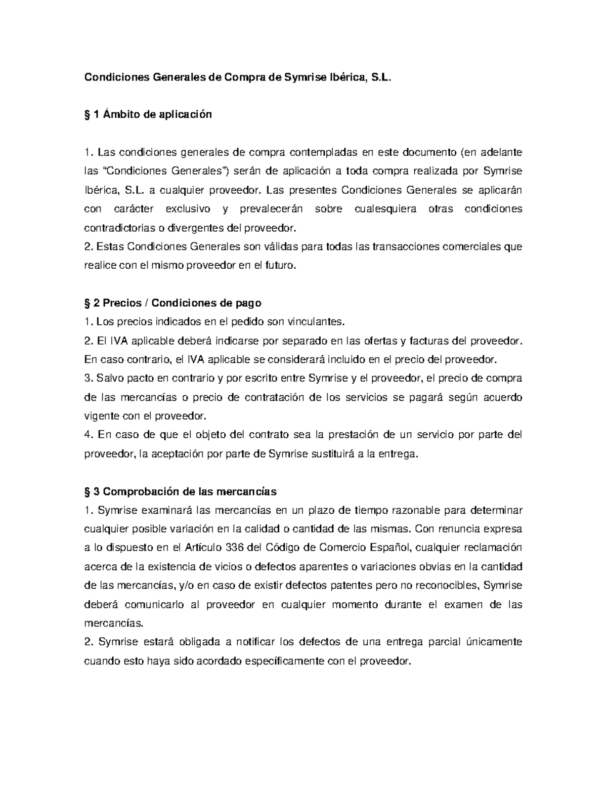 Condiciones de Compra Symrise Iberica - Condiciones Generales de Compra de Symrise Ibérica, S ...