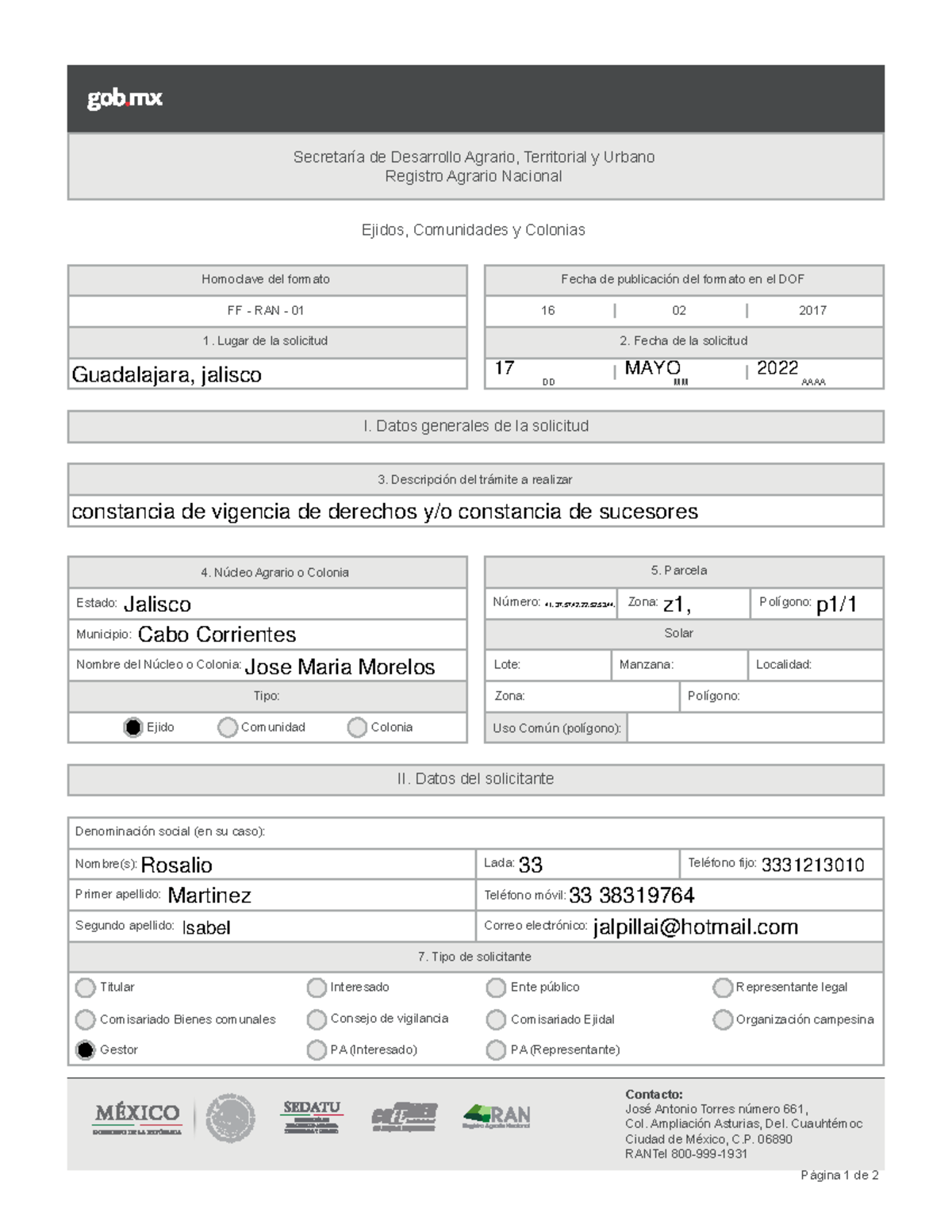 FF-RAN-01 con instructivo - SecretarÌa de Desarrollo Agrario, Territorial y Urbano Registro ...