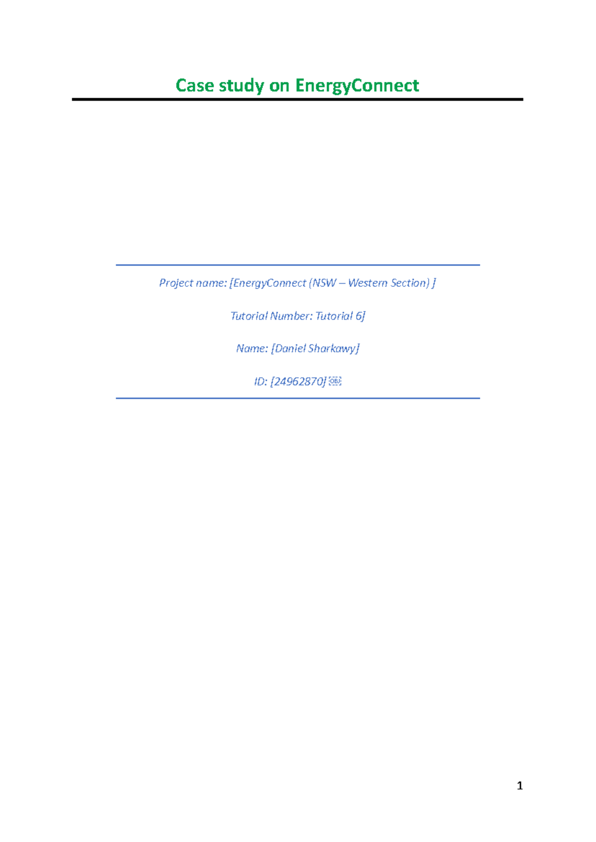 Assignment 1-Case study.docx - Case study on EnergyConnect Project name ...